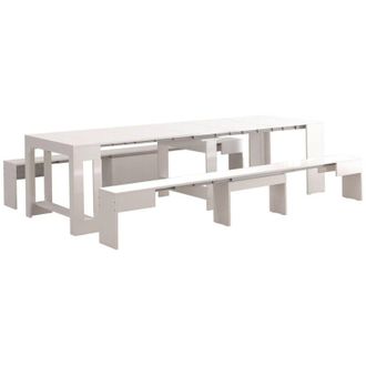 Dmora Bank Quedan, Set mit 2 Sitzgelegenheiten f&uuml;r den Esstisch, ausziehbare B&auml;nke, 290x25x45 cm, gl&auml;nzend wei&szlig; - Dmora