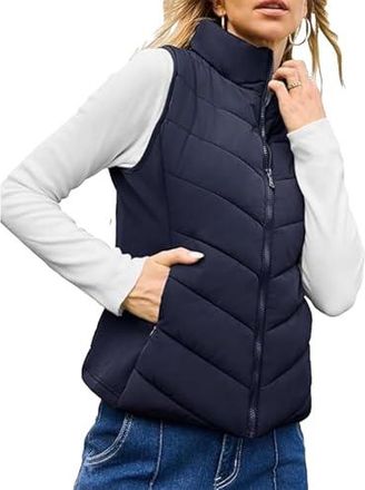Generic Holdretain Gilet bouffant sans manches avec fermeture &eacute;clair et col montant pour femme, bleu marine, x_l