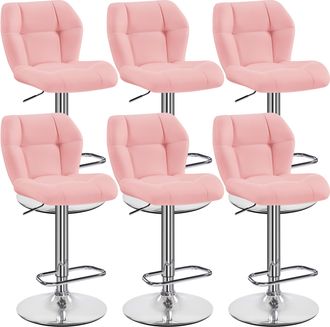 Yaheetech Barhocker 6er Set H&ouml;henverstellbar 360&deg;Drehbar Barst&uuml;hle K&uuml;chenst&uuml;hle mit R&uuml;ckenlehne und Fu&szlig;st&uuml;tze, Barstuhl PU-Kunstleder Sitzh&ouml;he 62,5 cm - 84,5 cm