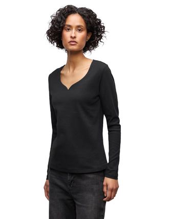 Street One Damen 3228039 Shirt Mit Herzausschnitt, Schwarz, 40 EU
