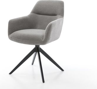 DELIFE Drehstuhl Pejo-Flex Strukturstoff Soft Grau Kreuzgestell breit Schwarz 360° drehbar Wippfunktion Taschenfederkern, Esszimmerstühle