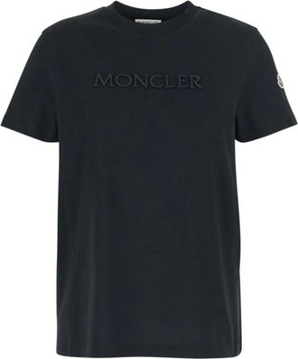 Moncler Femme, Tops, Noir, Taille: 38 FR Logo Cotton T-shirt