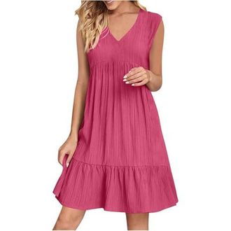 Generic Robe d&eacute;t&eacute; sans manches pour femme - Col en V - D&eacute;contract&eacute;e - Volants - Ligne A - Swing - 2025, Rose, XXL
