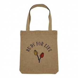 Fabulous Sac Shopping Tote Bag Aspect Lin - Buds for Life Plants Pot Gardening Flowers - Sac de Courses Toile Epaisse 360g Beige Naturel Cabas Port&eacute; Epaule Sol