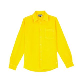 Vilebrequin Homme, Chemises, Jaune, Taille: XL Linen Shirt Solid