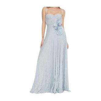 Elisabetta Franchi Himmelblaues Langes Kleid mit Blumenstickerei - - Dresses - Damen - Blau - XS