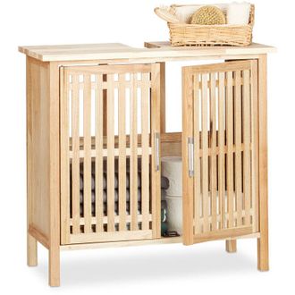Relaxdays Relaxdays - Meuble dessous de lavabo en noyer salle de bain rangement armoire porte, nature
