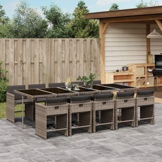 vidaXL Vidaxl - Ensemble &agrave; manger de jardin 11pcs avec coussins gris poly rotin