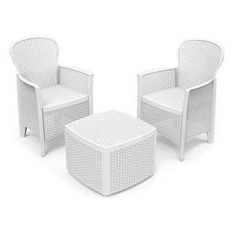 Dmora Outdoor-Lounge-Set Napoli, Gartenkomposition mit 2 Sesseln und 1 Aufbewahrungstisch, Lounge mit Rattan-Effekt, 100 % Made in Italy, Wei&szlig;