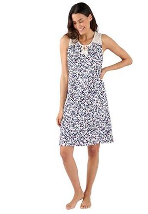 Damart Chemise de Nuit en Maille Jersey Pur Coton Femme Bleu Imprim&eacute; Taille 54-56 (XXL)