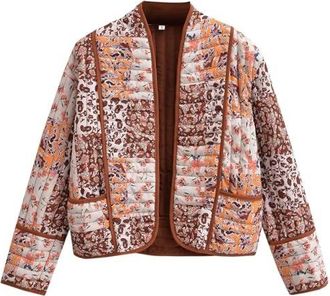 Generic Veste courte pour femme, cardigan imprim&eacute; floral, l&eacute;ger, manches longues, ouvert sur le devant, manteaux matelass&eacute;s courts rembourr&eacute;s Long Manteau Car