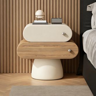 Generic Nachttische, Nachttisch Mit Drehbarer Schublade Und Zylindrischen Schrankbeinen Aus Massivholz, Abgerundete Ecken for Schreibtischlampe, B&uuml;Cher