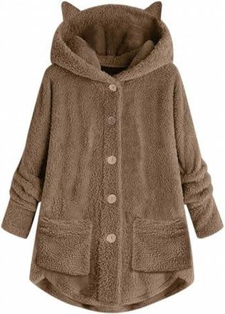Generic Veste polaire pour femme - Sweat à capuche pelucheux tendance à manches longues - Manteau chaud à boutons complets avec vêtements dextérieur pour lent