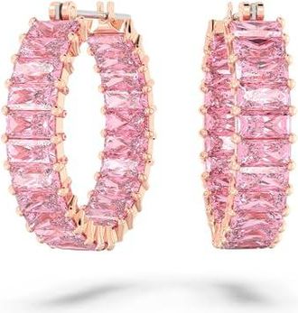 Swarovski Anneaux doreilles Matrix, Taille baguette, Roses, Placage de ton or rosé