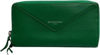 Balenciaga Pre-owned Portefeuille Long en Cuir Vert Argent&eacute; - Femme - Pre-owned - Vert - Taille: ONE Size
