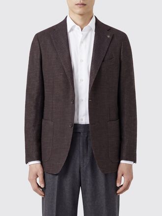 Tagliatore Blazer droit en laine m&eacute;lang&eacute;e &agrave; motif pied-de-poule et revers en pointe