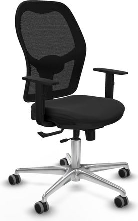 Piqueras y Crespo Schwarzer Schreibtischstuhl Jorquera mit 1D-Armlehnen, h&ouml;henverstellbare Lendenwirbelst&uuml;tze, ausgestattet mit Syncro/Traslack und eingespritztem Schau