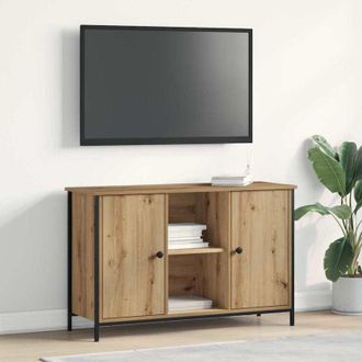 vidaXL Vidaxl - Meuble tv Noir Ch&ecirc;ne 101x35x65 cm Bois reconstitu&eacute; et Acier