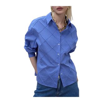 Lola Casademunt Femme, Blouses et Chemises, Bleu, Taille: 42 FR Chemise oversize en popeline &agrave; motif losanges
