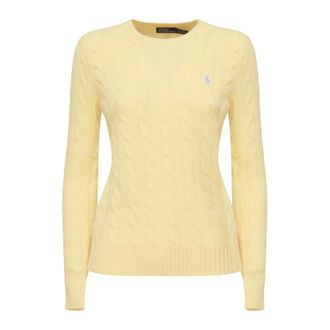 Polo Ralph Lauren Femme, Pulls, Jaune, Taille: 42 FR Pull col rond jaune avec broderie logo