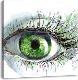 Pixxprint Grünes Auge, Größe: 70x70, Leinwandbild Quadratisch, Wandbild, Kunstdruck, fertig bespannt