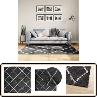 vidaXL Vidaxl - Teppich Shaggy Hochflor Modern Schwarz und Creme 160x160 cm - Shaggy Teppich - Hochflor Teppich - Wohnzimmer Teppich - Schlafzimmer Teppich