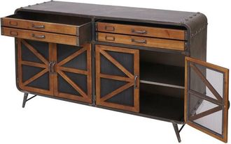 Hhg Neuwertig] Sideboard HHG 614, Kommode Schrank Highboard, Industrial Tanne Holz Metall 80x126x38cm, braun-schwarz