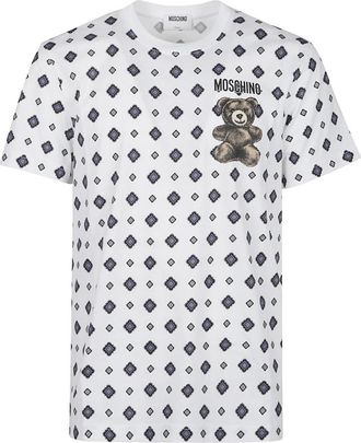 Moschino Homme, Tops, Blanc, Taille: XL Teddy Printed T-Shirt