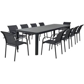 Sweeek Ausziehbarer Gartentisch 180/240/300 cm Aluminium + 10 Sessel