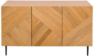 Miliboo Design-Sideboard aus heller, massiver Eiche mit Gravur und schwarzem Metall, 3 Türen, B135 cm archipel