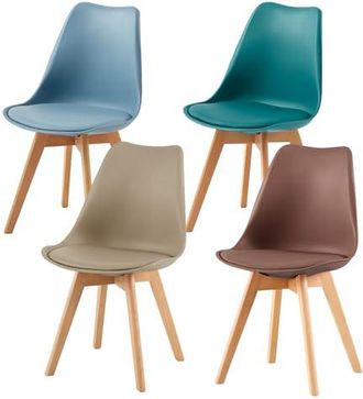 Eggree Lot de 4 Chaise Salle &agrave; Manger Scandinaves,Chaise Rembourr&eacute;e de Cuisine, R&eacute;tro Chaise de Bureau avec Pieds en Bois de H&ecirc;tre Massif, Morandi Bleu Clair