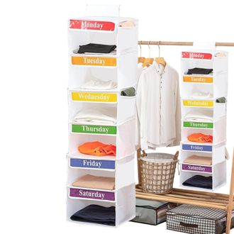 Generic W&ouml;chentlicher Kleiderorganisator f&uuml;r Kinder - Faltbarer Kleiderschrank mit 6 Ebenen, h&auml;ngendes Design, 3 Seitentaschen | Ideal zum Organisieren von w&ouml;