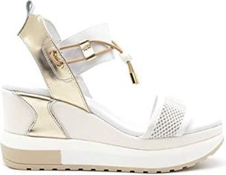 Nero Giardini E219045D Sandales Femme en Cuir, Toile Et Matière Technique - Blanc 37 EU