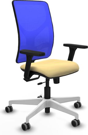 Piqueras y Crespo B&uuml;rostuhl mit Lendenwirbelst&uuml;tze, mit 3D-Armlehnen, ausgestattet mit Syncro/Traslack und Schneideschaum, 65 mm Rollen, Parkett, Blau/Cremefarben