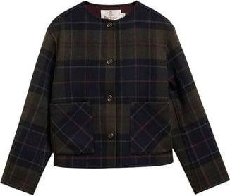 Barbour Veste droit col rond &agrave; carreaux en laine m&eacute;lang&eacute;e