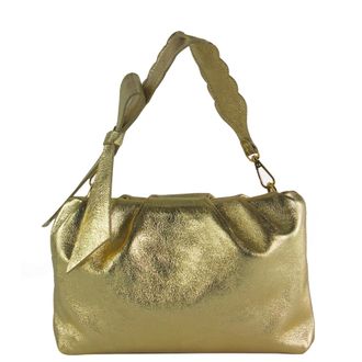 modamoda.de T254 - ital. Damen Henkeltasche Klein aus Leder, Farbe:Lightgold Metallic