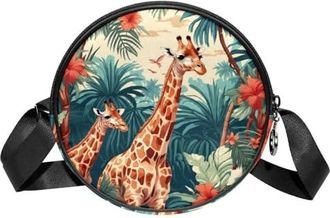 Generic Petit sac &agrave; bandouli&egrave;re rond pour femme, girafes avec fermeture &eacute;clair, bretelles r&eacute;glables, sac &agrave; main rond d&eacute;contract&eacute; pour femmes et filles