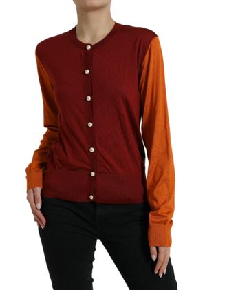 Dolce & Gabbana Womens Multicolor Cardigan Block Silk Crewneck Sweater Clothing