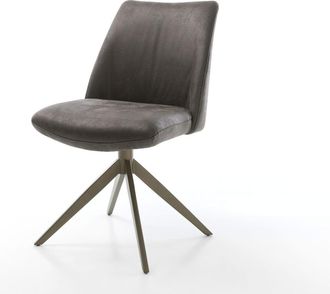 DELIFE Drehstuhl Elso-Flex Mikrofaser Anthrazit Vintage Kreuzgestell breit Effektfinish Titan 360&deg; drehbar Wippfunktion Taschenfederkern, Esszimmerst&uuml;hle