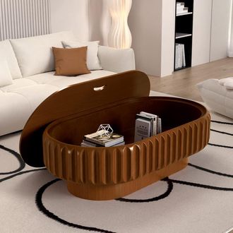 Generic Ovaler Couchtisch mit Stauraum, moderner, luxuri&ouml;ser ovaler Couchtisch aus Massivholzfurnier mit geriffelten Kanten f&uuml;r Wohnzimmer, Wohnung oder klein