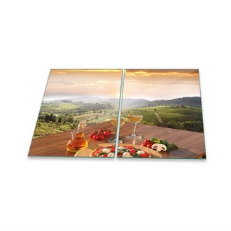 Decorwelt | Herdabdeckplatten 2x40x52 cm 2-Teilig Essen Bunt Ceranfeldabdeckung Universal Spritzschutz Glas Deko Elektroherd Induktion f&uuml;r Kochplatten Herdschut