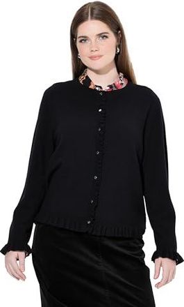 Ulla Popken Strickjacke mit Rüschen Pull-Over, Noir, 50-52 Femme