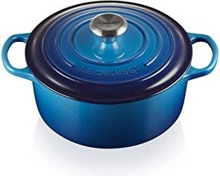 LE CREUSET Le Creuset Signature Gusseisen-Bräter mit Deckel, Ø 24 cm, Rund, Für alle Herdarten und Induktion geeignet, Volumen: 4,2 l, 4,305 kg, Azure, 211772422