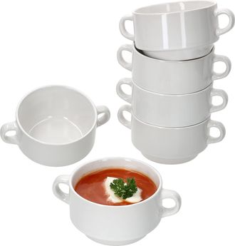 MamboCat 6er Set Stiva Suppenschale 250 ml I Weiß I Für 6 Personen I Suppentasse, Suppenterrine, Soup-Bowl I Porzellan-Schale, stapelbar I 18x12,5x8,5cm kleine