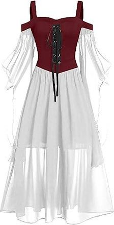 Generic Costume médiéval à manches pour femmes - Robe corset gonflable pour Halloween - XXXXXL Bordeaux
