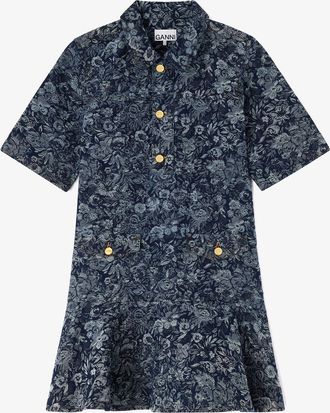 Ganni Robe en denim Tapestry Bleu marine Coton biologique - Taille 36 - Pour Femme
