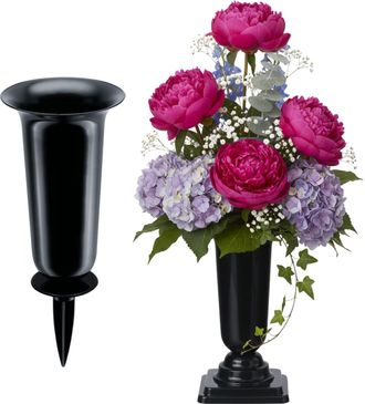 Matches 21 Wetterfeste Grabvasen mit Erdspie&szlig; und Sockel (31, 32 cm) schwarz - 2 Friedhofsvasen als Grabschmuck