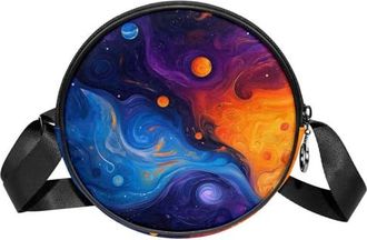 Generic Sac &agrave; bandouli&egrave;re rond pour femme, motif galaxie, univers color&eacute;, sac &agrave; dos avec fermeture &eacute;clair, bretelles r&eacute;glables, sac &agrave; main rond d&eacute;contract&eacute; po