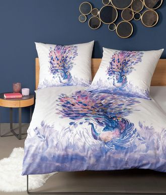 Janine Mako-Satin-Bettw&auml;sche modern Art 135x200 cm + 80x80 cm kreidelila