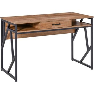 HOMCOM Bureau Style Industriel dim. 120L x 60l x 76H cm tiroir + 2 niches pi&egrave;tement m&eacute;tal Noir Plateau Aspect Bois Noyer-Noyer